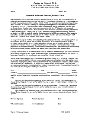 Fillable Online Vitamin K Informed ConsentRefusal Form Fax Email Print ...