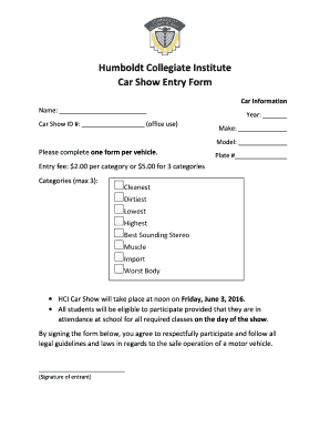 Fillable Online hci hzsd HCI Car Show Entry Form - hci hzsd Fax Email ...