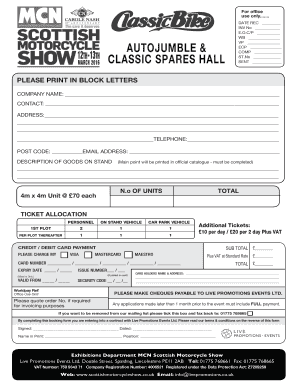 Fillable Online Autojumble Form - MCN Scottish Motorcycle Show Fax ...