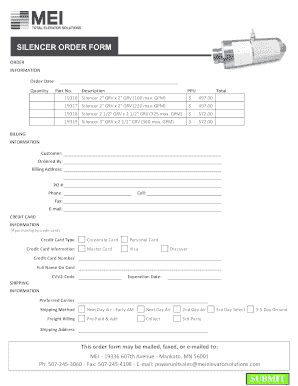 Fillable Online SILENCER ORDER FORM - MEI-Total Elevator Solutions Fax ...