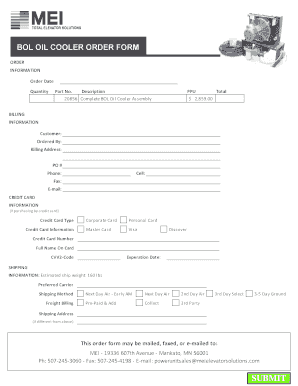 Fillable Online BOL OIL COOLER ORDER FORM - Total Elevator Solutions ...