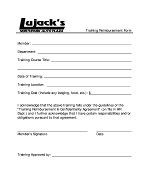 Fillable Online Training Reimbursement Form Member Department Training ...