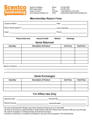 Fillable Online Merchandise Return Form - bscentcofundraisingbbcomb Fax ...