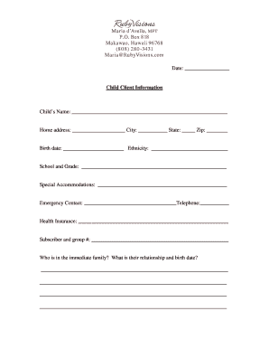 Fillable Online Adolescent and Child Information Form - About Dr ...