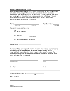 Fillable Online Absence Notification Form - Eric bSmithb Fax Email Print - pdfFiller
