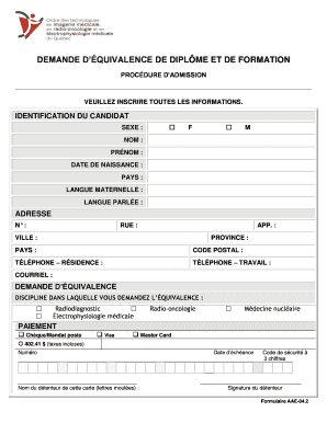 Remplissable En Ligne otimroepmq DEMANDE DQUIVALENCE DE DIPLME ET DE FORMATION - otimroepmq Fax ...