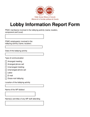 Fillable Online Lobby Information Report Form - psacatlanticca Fax ...