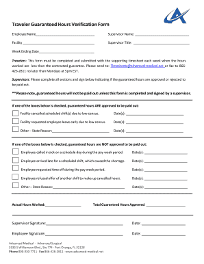 Fillable Online advanced-medical Traveler Guaranteed Hours Verification ...
