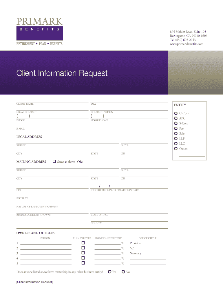 Fillable Online Client Information Request - bprimarkbenefitsbbcomb Fax ...