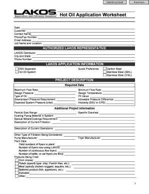 Fillable Online Hot Oil Application Worksheet - Lakos Separators and ...