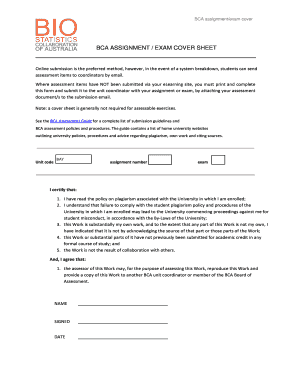 Fillable Online bca edu BCA ASSIGNMENT EXAM COVER SHEET - bcaeduau Fax ...