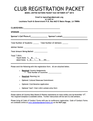 Fillable Online layouthandgovernment CLUB REGISTRATION PACKET MODEL ...
