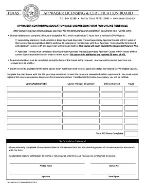 Fillable Online talcb texas Appraiser License Renewal Form Information ...
