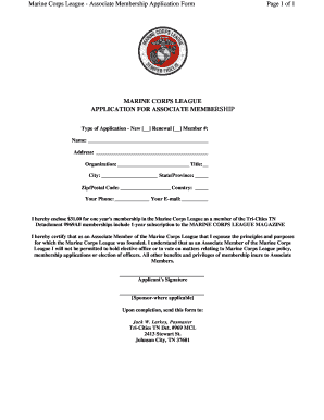 Fillable Online MARINE CORPS LEAGUE APPLICATION FOR ASSOCIATE ...