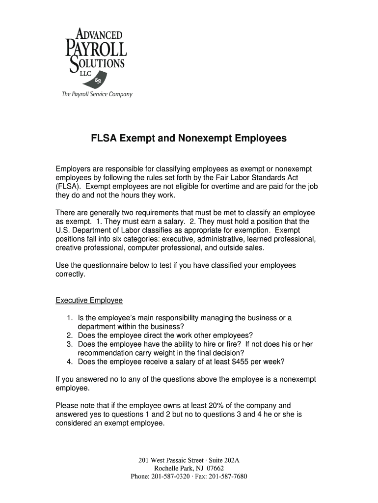 Fillable Online FLSA Exempt and Nonexempt Employees Fax Email Print ...