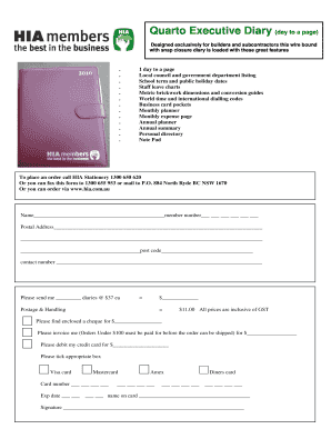 Fillable Online 2010 Diary order form.pdf - HIA Fax Email Print - pdfFiller