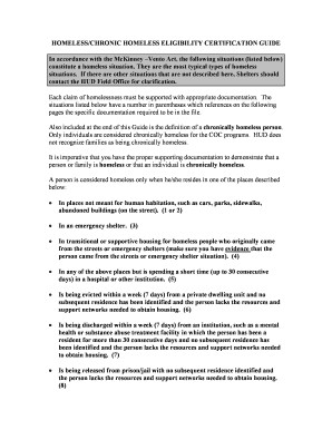Fillable Online HOMELESS/CHRONIC HOMELESS ELIGIBILITY CERTIFICATION ...
