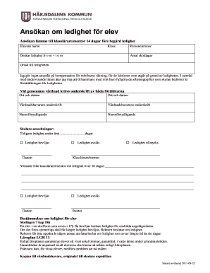 Fillable Online Anskan om ledighet fr elev - kommunherjedalense Fax Email Print - pdfFiller