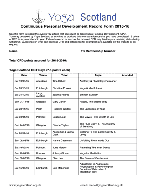 Fillable Online yogascotland org Continuous Personal Development Record ...