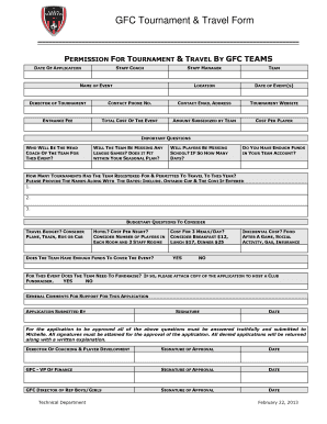 Fillable Online GFC Tournament Travel Form - Glen Shields Futbol Club ...