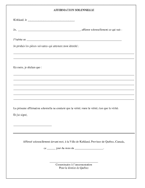 Remplissable En Ligne AFFIRMATION SOLENNELLE Kirkland, le Je ...