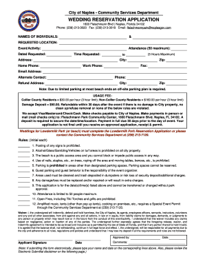 Fillable Online Wedding reservation application - Naples Fax Email ...