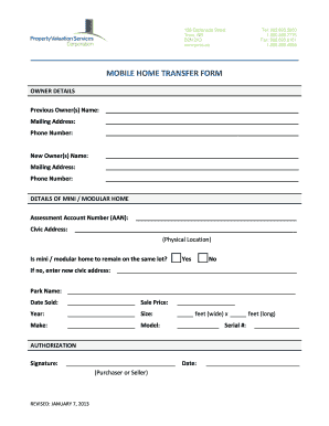 Fillable Online MOBILE HOME TRANSFER FORM - newminascom Fax Email Print ...