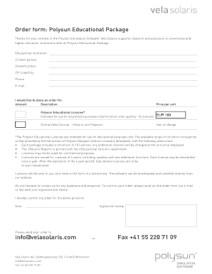 Fillable Online Order form Polysun Educational Package - Vela Solaris ...