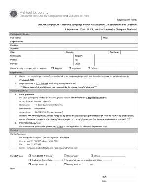 Fillable Online lc mahidol ac Registration Form ASEAN Symposium ...