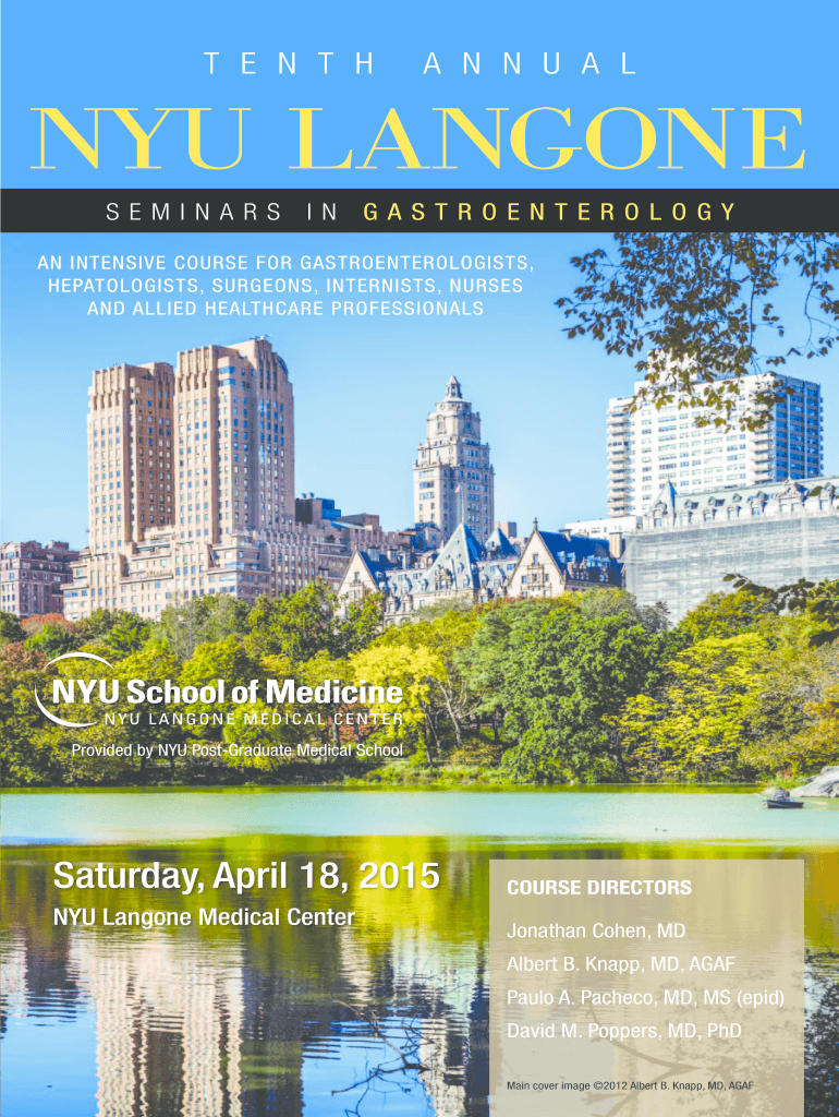 Fillable Online TENTH ANNUAL NYU LANGONE - NYSGE Fax Email Print - pdfFiller