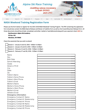 Fillable Online nasaalpine NASA end Training Registration Form Fax ...