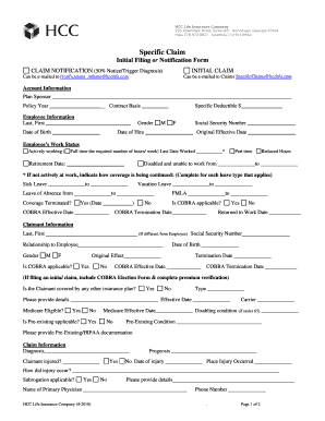 Fillable Online HCC Life Specific Claim Initial Filing or Notification ...