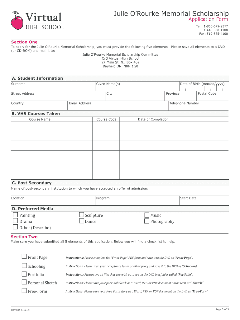 Fillable Online Julie ORourke Memorial Scholarship Fax Email Print ...