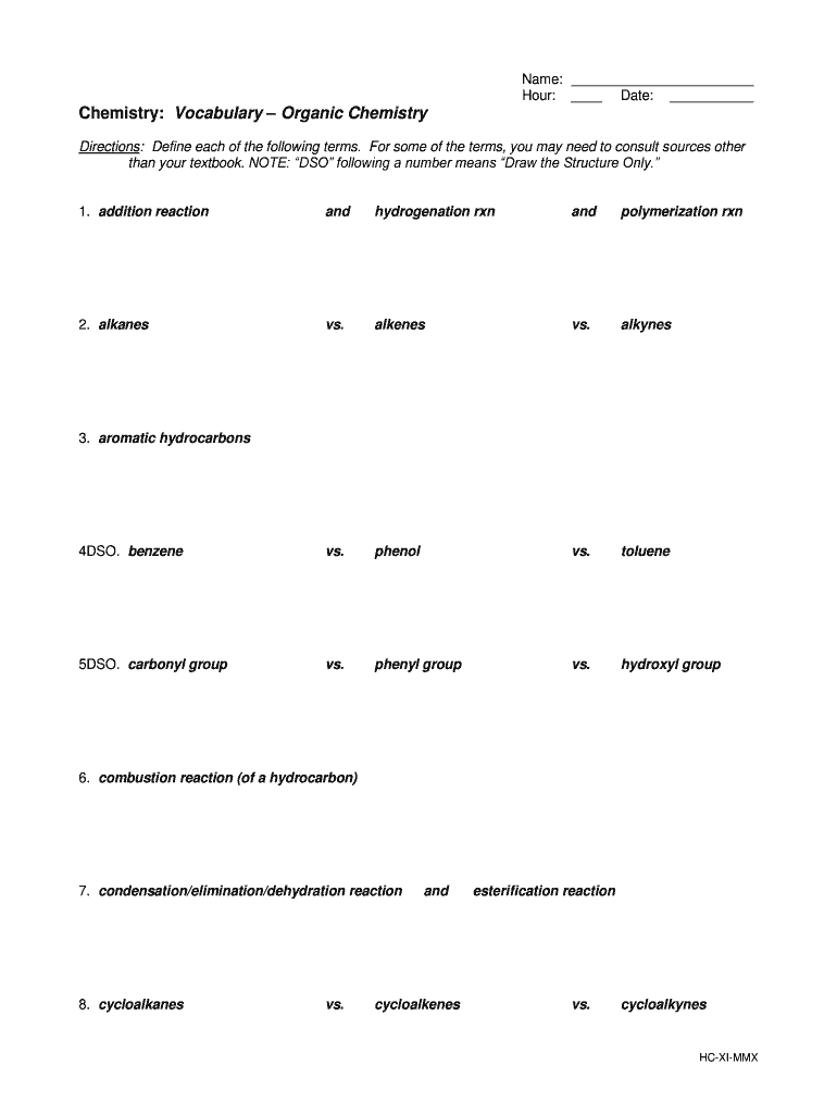 Fillable Online Chemistry: Vocabulary Organic Chemistry - Teach.Chem ...