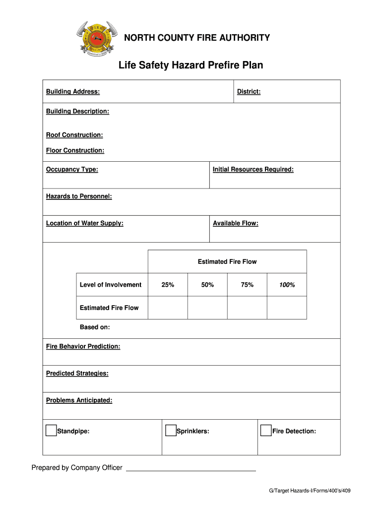 Fillable Online northcountyfire Life Safety Hazard Prefire Plan - North ...