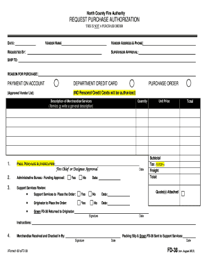 Fillable Online northcountyfire REQUEST PURCHASE AUTHORIZATION Fax ...