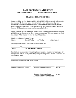 Fillable Online Travel Release Form - ersdhsss4sharpschoolcom Fax Email ...