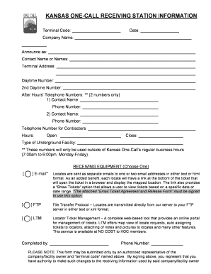 Fillable Online KANSAS ONE-CALL RECEIVING STATION INFORMATION Fax Email ...