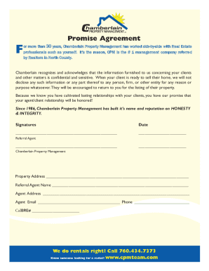 Fillable Online Promise Agreement - Chamberlain Property Management Fax ...