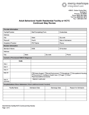 Fillable Online Continued bStayb Review bFormb - Mercy Maricopa ...