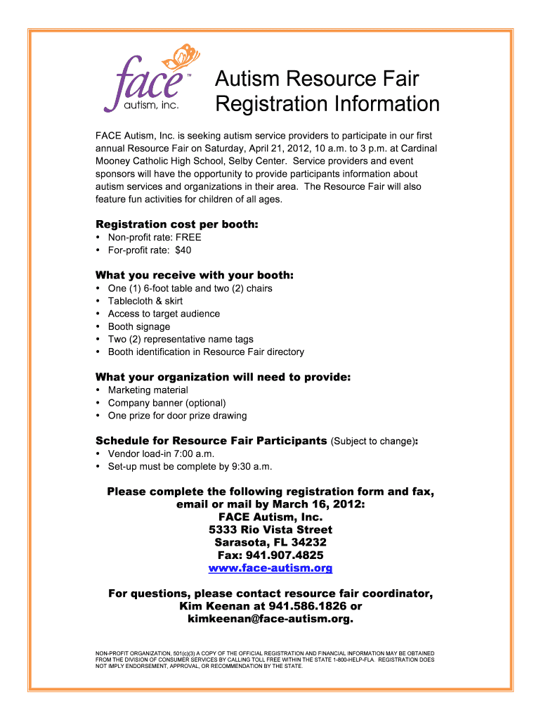 Fillable Online Autism Resource Fair Registration Form Fax Email Print ...