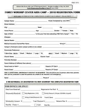 Fillable Online familyworshipcenter KIDS CAMP REGISTRATION FORMS ...