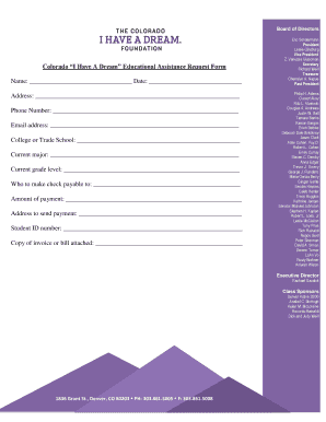 Fillable Online cihadf Colorado I Have A Dream Educational Assistance ...