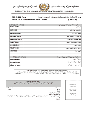 Fillable Online afghanistanembassy org CRB CHECK Form Fax Email Print ...