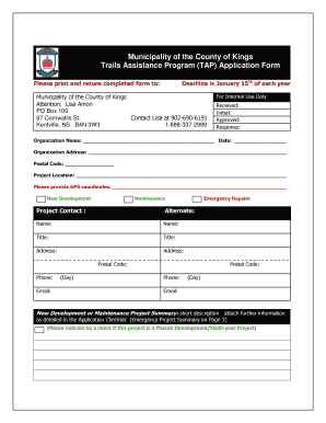 Fillable Online countyofkings TAP bApplication Formb - Municipality of ...