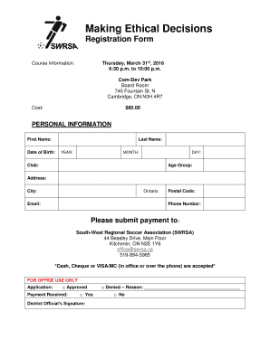 Fillable Online Making Ethical Decisions Registration Form - swrsa Fax ...