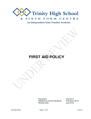 Fillable Online trinity worcs sch FIRST AID POLICY - Trinity High School and Sixth Form Centre ...