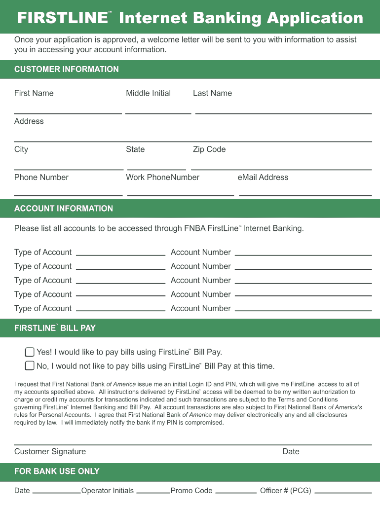 Fillable Online FIRSTLINE Internet Banking Application Fax Email Print ...