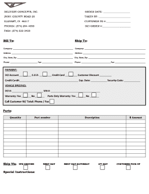 Fillable Online PARTS ORDER FORM (pdf format) - Delivery Concepts Fax ...