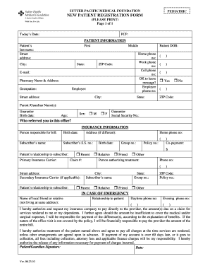 Fillable Online New patient registration form PEDIATRIC SPMF 062310 Fax ...